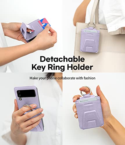 GOOSPERY EZ Mount Wallet Compatible with Galaxy Z Flip 4 Case, Card Holder Loopy Ring Adjustable Kickstand with Horizontal/Vertical [Compatible with Wireless Charging], Lavender