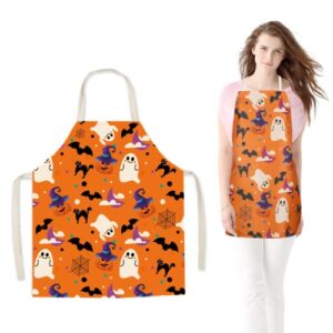 crethinkaty halloween apron halloween party apron, ghost apron, pumpkin apron bat baking bbq apron adjustable kitchen apron women (style 2)