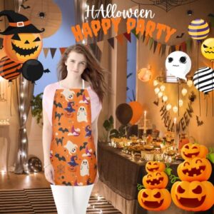 Crethinkaty halloween apron halloween party apron, ghost apron, pumpkin apron bat baking BBQ apron adjustable kitchen apron women (style 2)