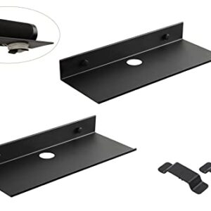 Z metnal Metal Floating Shelves with Cable Clip, Shelves for Bluetooth Speaker Router Cameras, Wall Mounted, Display Shelf, Matt Black, Aluminum, 12 inch, 2 Pack