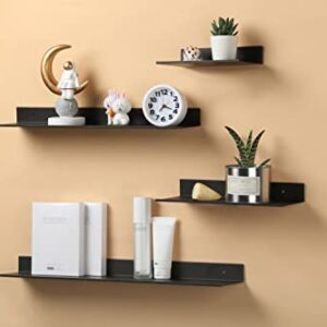 Z metnal Metal Floating Shelves with Cable Clip, Shelves for Bluetooth Speaker Router Cameras, Wall Mounted, Display Shelf, Matt Black, Aluminum, 12 inch, 2 Pack