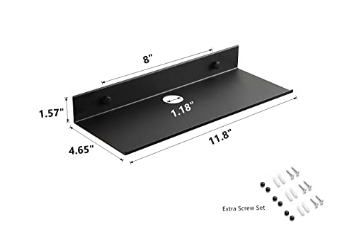 Z metnal Metal Floating Shelves with Cable Clip, Shelves for Bluetooth Speaker Router Cameras, Wall Mounted, Display Shelf, Matt Black, Aluminum, 12 inch, 2 Pack