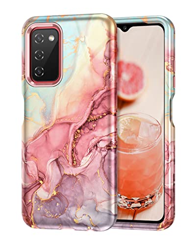 Btscase for Samsung Galaxy A03S Case, Marble Pattern 3 in 1 Heavy Duty Shockproof Full Body Rugged Hard PC+Soft Silicone Drop Protective Women Girl Cover for Samsung Galaxy A03S, Rose Gold