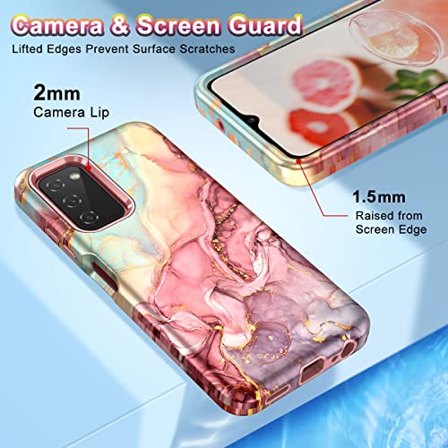 Btscase for Samsung Galaxy A03S Case, Marble Pattern 3 in 1 Heavy Duty Shockproof Full Body Rugged Hard PC+Soft Silicone Drop Protective Women Girl Cover for Samsung Galaxy A03S, Rose Gold