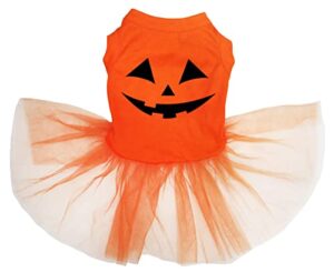 petitebella pumpkin face puppy dog dress (orange/orange, large)