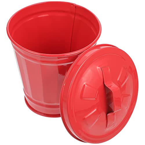 Mipcase Metal Pencil Holder Mini Countertop Trash Can Metal Waste Basket Garbage Can Small Trash Bin Desk Pencil Holder Bucket Planter Pot with Lid for Home Office Red Mini Metal Flowerpot