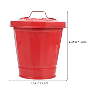 Mipcase Metal Pencil Holder Mini Countertop Trash Can Metal Waste Basket Garbage Can Small Trash Bin Desk Pencil Holder Bucket Planter Pot with Lid for Home Office Red Mini Metal Flowerpot