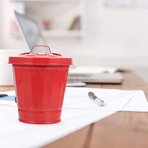 Mipcase Metal Pencil Holder Mini Countertop Trash Can Metal Waste Basket Garbage Can Small Trash Bin Desk Pencil Holder Bucket Planter Pot with Lid for Home Office Red Mini Metal Flowerpot