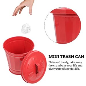 Mipcase Metal Pencil Holder Mini Countertop Trash Can Metal Waste Basket Garbage Can Small Trash Bin Desk Pencil Holder Bucket Planter Pot with Lid for Home Office Red Mini Metal Flowerpot