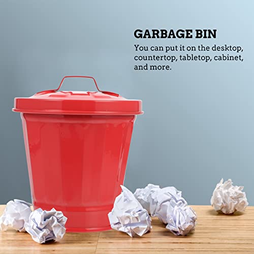 Mipcase Metal Pencil Holder Mini Countertop Trash Can Metal Waste Basket Garbage Can Small Trash Bin Desk Pencil Holder Bucket Planter Pot with Lid for Home Office Red Mini Metal Flowerpot