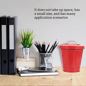 Mipcase Metal Pencil Holder Mini Countertop Trash Can Metal Waste Basket Garbage Can Small Trash Bin Desk Pencil Holder Bucket Planter Pot with Lid for Home Office Red Mini Metal Flowerpot