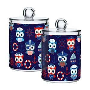 innewgogo nautical owls 2 pack cotton swab ball holder organizer dispenser plastic bathroom jars with lids cotton swab holder vanity countertop storage organizer for cotton ball round pads floss