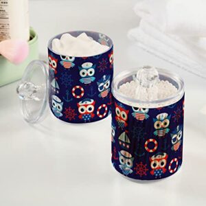 innewgogo Nautical Owls 2 Pack Cotton Swab Ball Holder Organizer Dispenser Plastic Bathroom Jars with Lids Cotton Swab Holder Vanity Countertop Storage Organizer for Cotton Ball Round Pads Floss