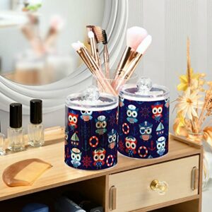 innewgogo Nautical Owls 2 Pack Cotton Swab Ball Holder Organizer Dispenser Plastic Bathroom Jars with Lids Cotton Swab Holder Vanity Countertop Storage Organizer for Cotton Ball Round Pads Floss