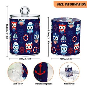 innewgogo Nautical Owls 2 Pack Cotton Swab Ball Holder Organizer Dispenser Plastic Bathroom Jars with Lids Cotton Swab Holder Vanity Countertop Storage Organizer for Cotton Ball Round Pads Floss