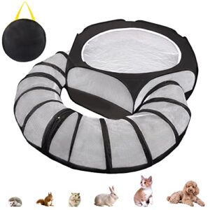 small animal playpen with toy tunnel, waterproof pet playpen guinea pig cage rabbit cage breathable tent yard fence with top cover cat outdoor enclosure bunny cage indoor for hamster, ferret, hedgehog