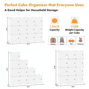 C&AHOME Cube Storage Organizer with Doors, 12-Cube Shelves, Closet Cabinet, DIY Plastic Modular Bookshelf Ideal for Bedroom, Living Room, 36.6”L x 12.4”W x 48.4”H Milky USHS3012M-DOOR