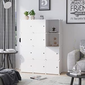 C&AHOME Cube Storage Organizer with Doors, 12-Cube Shelves, Closet Cabinet, DIY Plastic Modular Bookshelf Ideal for Bedroom, Living Room, 36.6”L x 12.4”W x 48.4”H Milky USHS3012M-DOOR