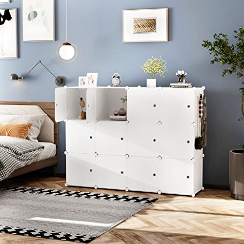 C&AHOME Cube Storage Organizer with Doors, 12-Cube Shelves, Closet Cabinet, DIY Plastic Modular Bookshelf Ideal for Bedroom, Living Room, 36.6”L x 12.4”W x 48.4”H Milky USHS3012M-DOOR