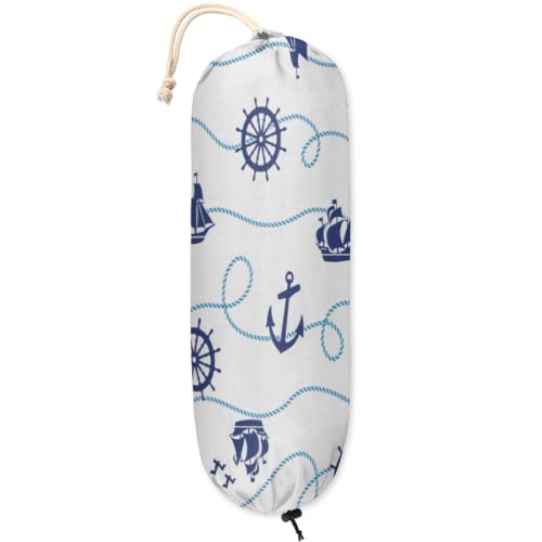 Anchor Nautical Plastic Bag Holder, Rudder Sailboat Grocery Bag Storage Holder Hanging Garbage Shopping Bag Trash Bags Organizer for Kitchen Home