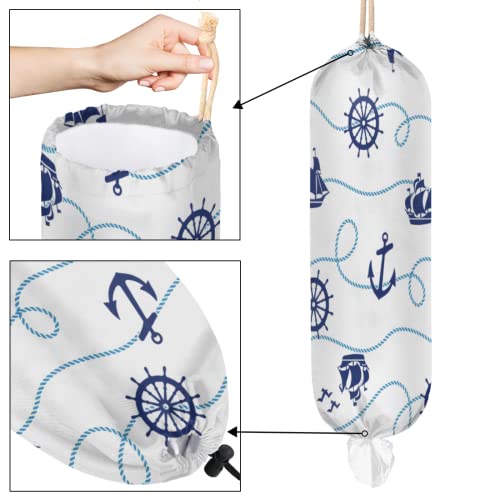 Anchor Nautical Plastic Bag Holder, Rudder Sailboat Grocery Bag Storage Holder Hanging Garbage Shopping Bag Trash Bags Organizer for Kitchen Home