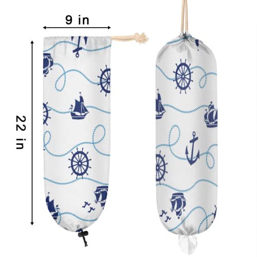 Anchor Nautical Plastic Bag Holder, Rudder Sailboat Grocery Bag Storage Holder Hanging Garbage Shopping Bag Trash Bags Organizer for Kitchen Home