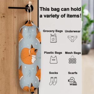 Animal Fox Plastic Bag Holder, Fox Flower Grocery Bag Storage Holder Hanging Garbage Shopping Bag Trash Bags Organizer for Kitchen Home