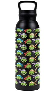 teenage mutant ninja turtles tmnt official turtle heads 24 oz insulated canteen water bottle, leak resistant, vacuum insulated stainless steel with loop cap