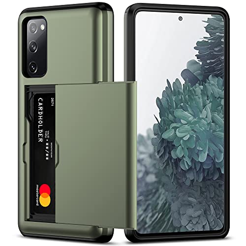 Nvollnoe for Samsung S20 FE Case with Card Holder Dual Layer Heavy Duty Protective Galaxy S20 FE Case Hidden Card Slot Slim Wallet Case for Samsung S20 FE 5G 6.5''(Green)