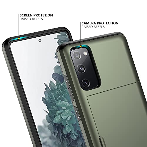 Nvollnoe for Samsung S20 FE Case with Card Holder Dual Layer Heavy Duty Protective Galaxy S20 FE Case Hidden Card Slot Slim Wallet Case for Samsung S20 FE 5G 6.5''(Green)