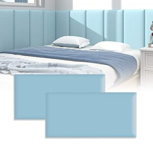 3d anti-collision wall padding for kids, peel and stick upholstered wall panels, queen headboard, playroom decorative protection panel, pack of 2 panels sized 23.6” x 11.8” (sky blue)