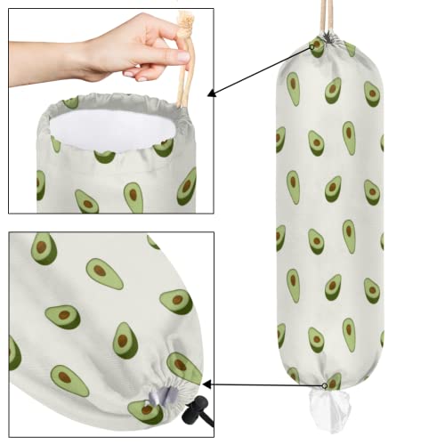 Fruit Avocado Plastic Bag Holder, Avocado Pattern Grocery Bag Storage Holder Hanging Garbage Shopping Bag Trash Bags Organizer for Kitchen Home