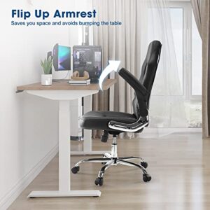 Gaming Chair, Home Office Computer Chair PU Leather Ergonomic Racing Desk Chair Adjustable Height Mid Back ﻿Executive Task Chair with Lumbar Support and Flip Up Armrest, Rocking Swivel Comfty Cushion