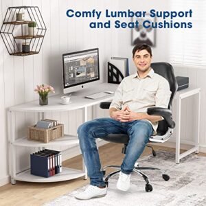 Gaming Chair, Home Office Computer Chair PU Leather Ergonomic Racing Desk Chair Adjustable Height Mid Back ﻿Executive Task Chair with Lumbar Support and Flip Up Armrest, Rocking Swivel Comfty Cushion