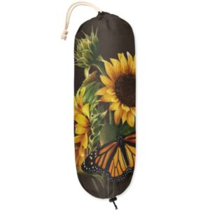 sunflower floral plastic bag holder, butterfly flower grocery bag storage holder hanging garbage shopping bag trash bags organizer for kitchen home