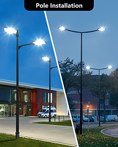 OKELI Commercial LED Street Light, 100W Hight Bright Parking Lot Lighting with Adjustable Arm Mount, Outdoor Waterproof Dusk to Dawn Photocell Shoebox Pole Area Lights for Stadium, 15600LM, 6000K