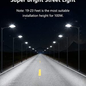 OKELI Commercial LED Street Light, 100W Hight Bright Parking Lot Lighting with Adjustable Arm Mount, Outdoor Waterproof Dusk to Dawn Photocell Shoebox Pole Area Lights for Stadium, 15600LM, 6000K