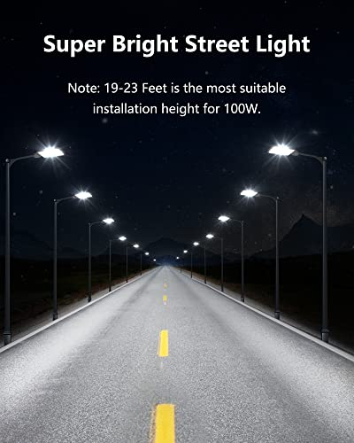 OKELI Commercial LED Street Light, 100W Hight Bright Parking Lot Lighting with Adjustable Arm Mount, Outdoor Waterproof Dusk to Dawn Photocell Shoebox Pole Area Lights for Stadium, 15600LM, 6000K