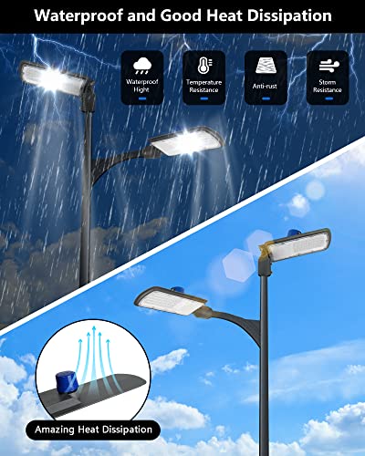 OKELI Commercial LED Street Light, 100W Hight Bright Parking Lot Lighting with Adjustable Arm Mount, Outdoor Waterproof Dusk to Dawn Photocell Shoebox Pole Area Lights for Stadium, 15600LM, 6000K