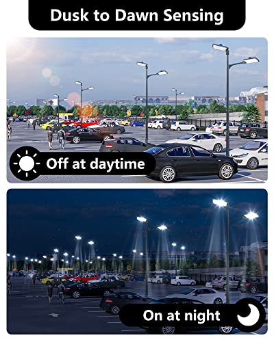 OKELI Commercial LED Street Light, 100W Hight Bright Parking Lot Lighting with Adjustable Arm Mount, Outdoor Waterproof Dusk to Dawn Photocell Shoebox Pole Area Lights for Stadium, 15600LM, 6000K