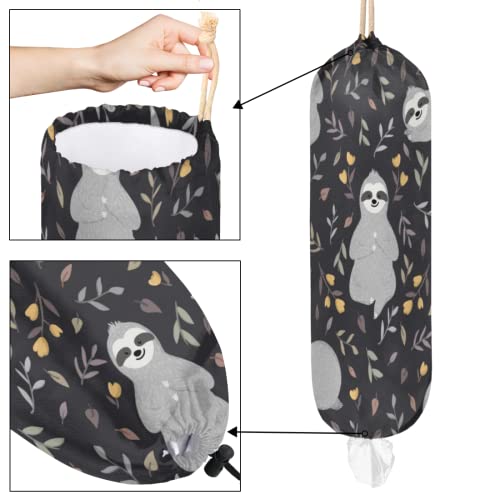 Cute Sloth Plastic Bag Holder, Animal Floral Leaves Grocery Bag Storage Holder Hanging Garbage Shopping Bag Trash Bags Organizer for Kitchen Home