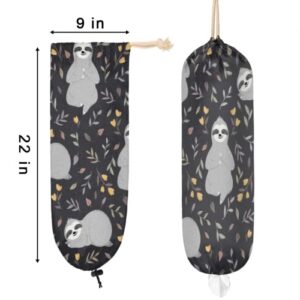 Cute Sloth Plastic Bag Holder, Animal Floral Leaves Grocery Bag Storage Holder Hanging Garbage Shopping Bag Trash Bags Organizer for Kitchen Home