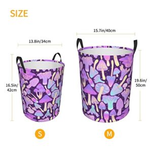 Psychedelic Mushroom Laundry Hamper With Handles Collapsible Canvas Laundry Basket,Waterproof Storage Basket,Toy Storage Bag