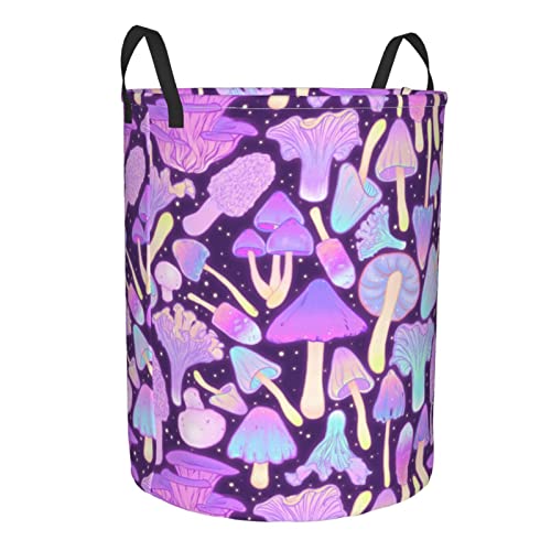 Psychedelic Mushroom Laundry Hamper With Handles Collapsible Canvas Laundry Basket,Waterproof Storage Basket,Toy Storage Bag