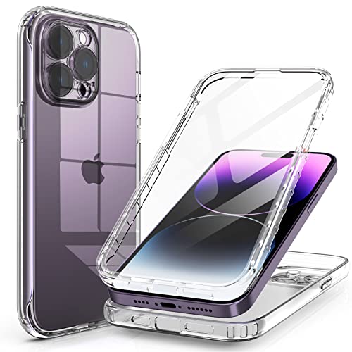 Switdo Compatible with iPhone 14 Pro Case Clear with Built-in Screen Protector&Camera Lens Protector,Transparent Shockproof Cover Full Body Protective Phone Case for iPhone 14 Pro 6.1 inch,Clear