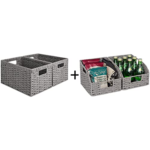 StorageWorks Storage Baskets, Rectangular Wicker Baskets with Built-in Handles, Decorative Storage Boxes