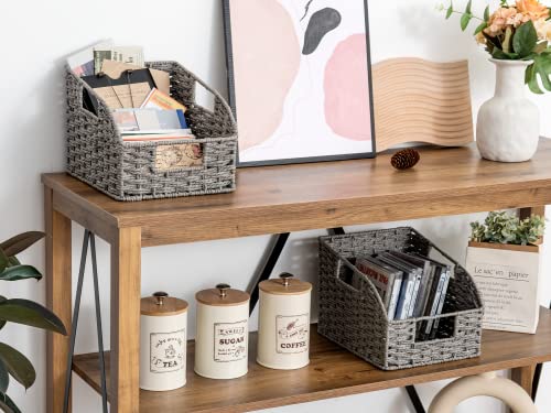 StorageWorks Storage Baskets, Rectangular Wicker Baskets with Built-in Handles, Decorative Storage Boxes