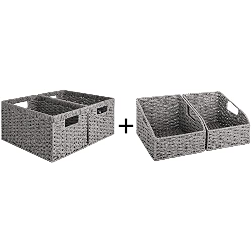 StorageWorks Storage Baskets, Rectangular Wicker Baskets with Built-in Handles, Decorative Storage Boxes