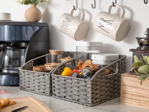 StorageWorks Storage Baskets, Rectangular Wicker Baskets with Built-in Handles, Decorative Storage Boxes