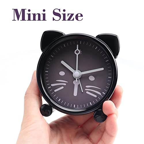 AOLOX 3" Alarm Clock Bedside Mini Cute Animal Decoration Small Clock Cat Black